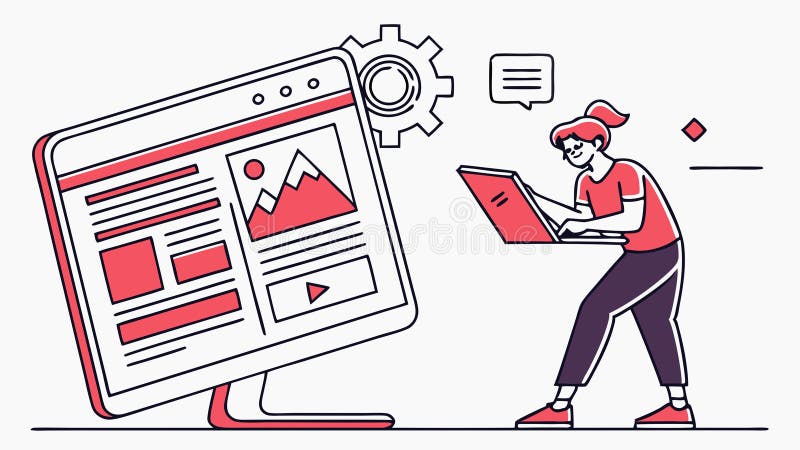 Person Optimizing Workflow with Laptop, Efficiency Gears, Vector Design ...