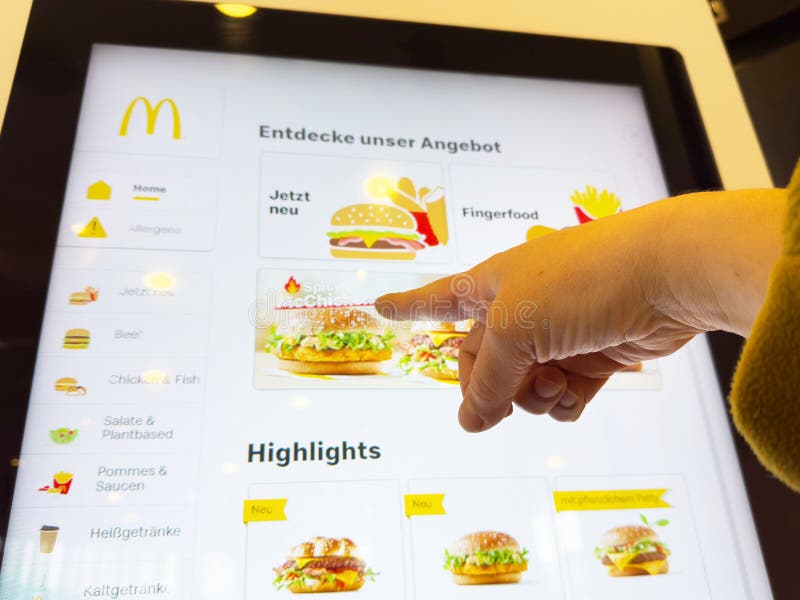 Person Ordering Mcdonald S Meal on Touchscreen Kiosk Display in ...