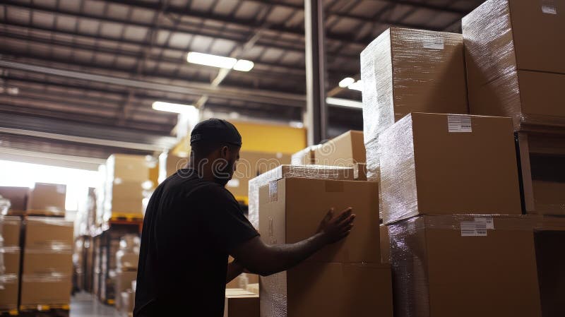 A Person Organizing Boxes in a Warehouse, Highlighting Logistics and ...