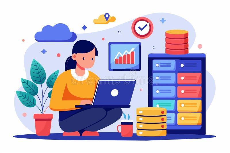 A Person is Organizing Database Storage on Their Laptop while ...