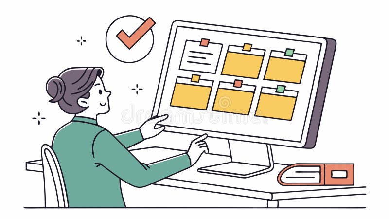 Person Organizing Digital Files, Computer Productivity, Vector Design ...