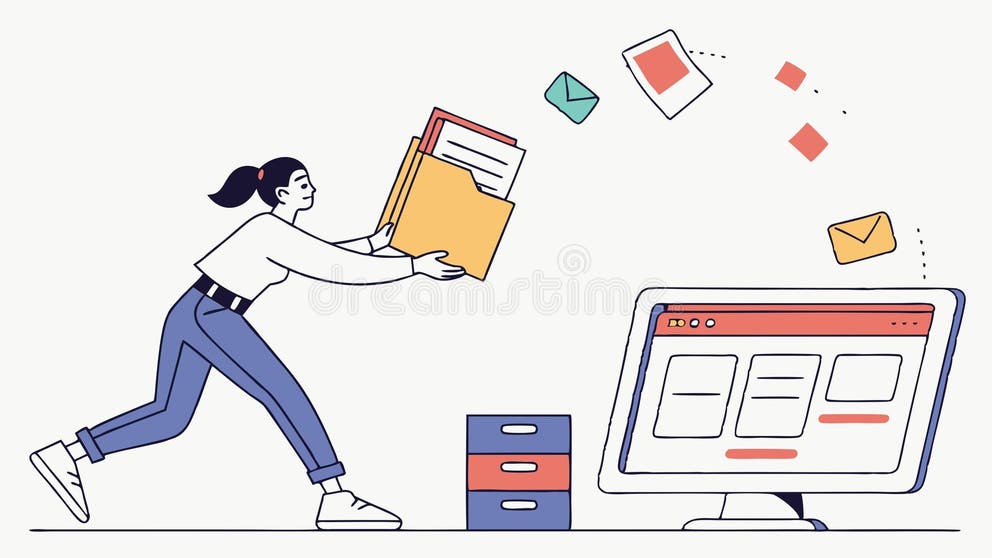 Person Organizing Documents, Files, Digital Storage, Vector Design ...