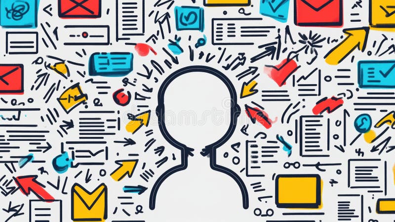 Person Overloaded with Information Facing Documents, Files and Icons ...
