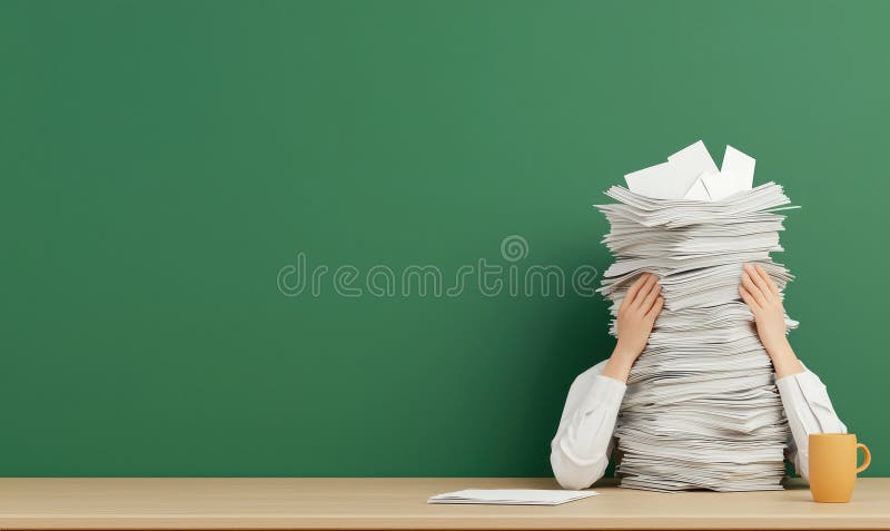 Person Overwhelmed with a Large Stack of Paperwork, Symbolizing Stress ...