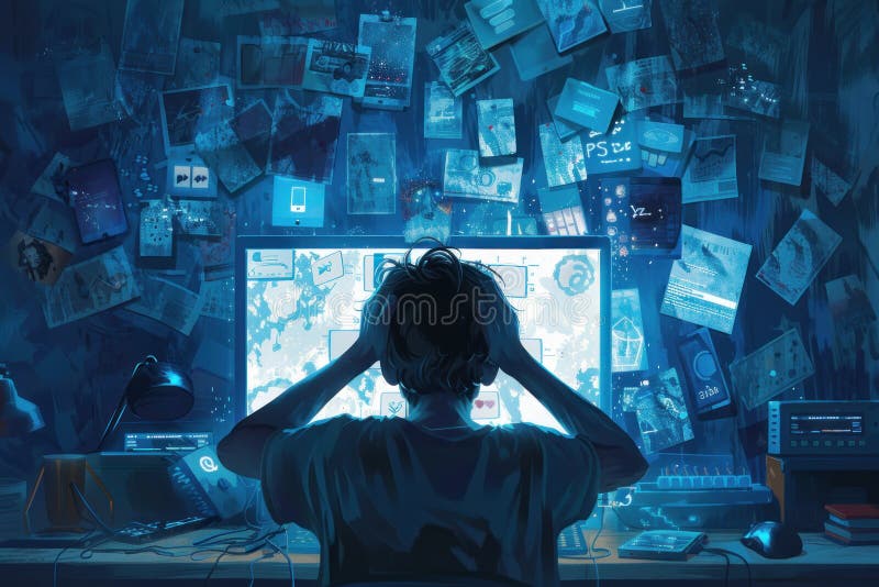 A Person Overwhelmed by Technology and Social Media, Surrounded by ...