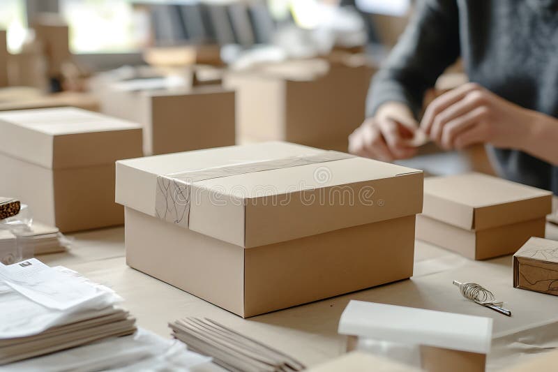 Person Packaging Products in Cardboard Boxes Stock Illustration ...