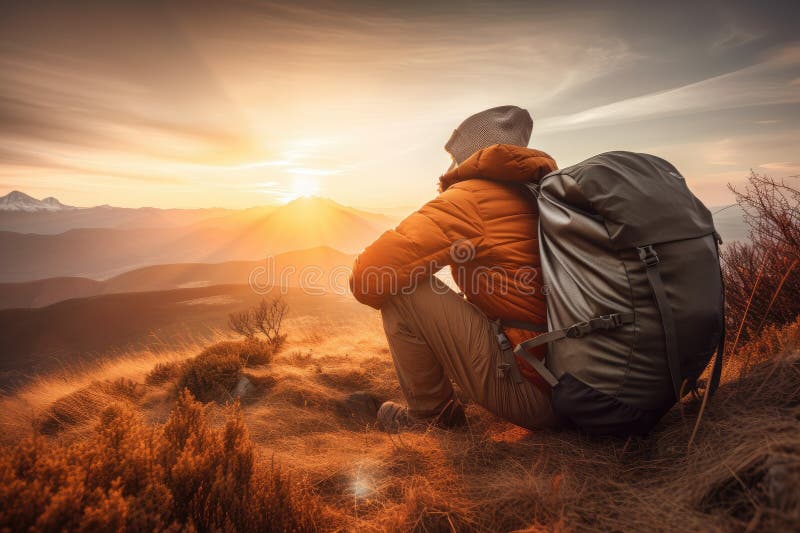 Person, Packing Backpack for Camping and Backpacking Trip, with View of ...