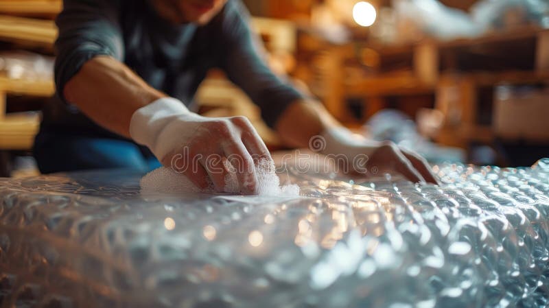 A Person is Packing a Box with Bubble Wrap Stock Illustration ...
