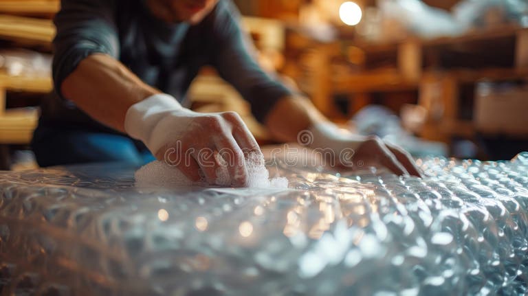 A Person is Packing a Box with Bubble Wrap Stock Illustration ...
