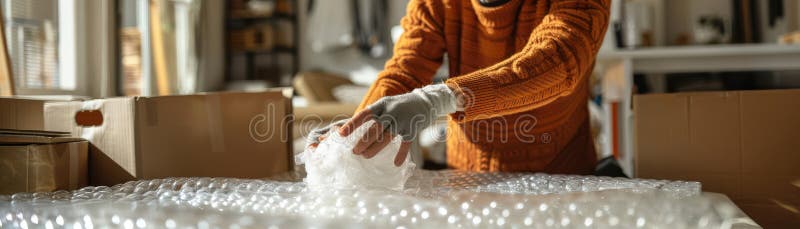 A Person Packing a Box with Bubble Wrap Stock Illustration ...