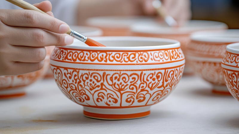 A Person Painting a Bowl with Paint on the Inside of it, AI Stock ...