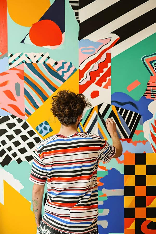 A Person Painting a Feature Wall in a Creative Pattern Stock ...