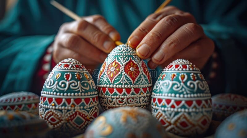A Person is Painting a Set of Decorated Eggs with Paint, AI Stock ...