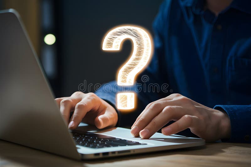 Person Typing on Laptop with Glowing Question Mark, Symbolizing ...