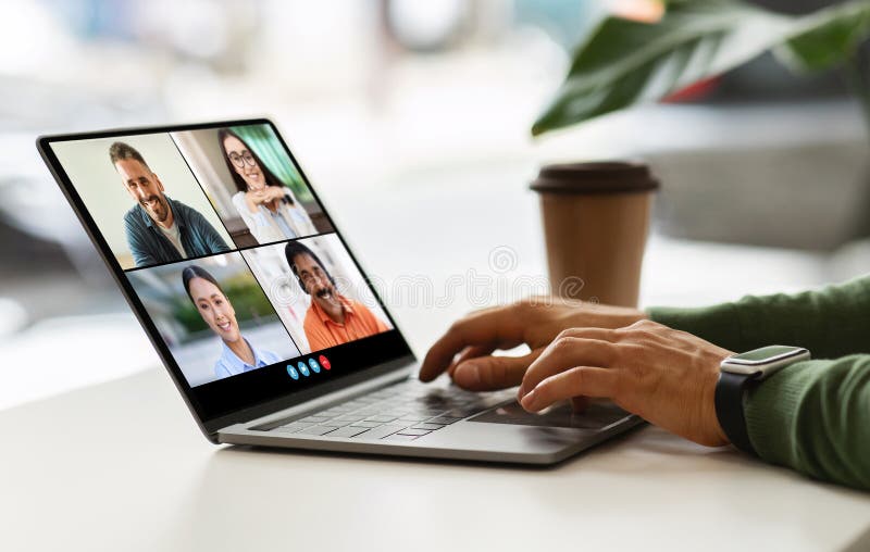 Person Participating in Video Conference with Multiple People on ...