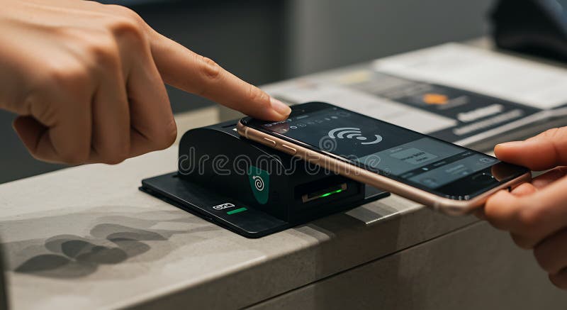 Person Paying Using Mobile Phone and Digital Payment Reader Machine ...