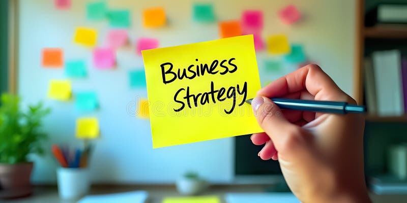 Person with Pen, Sticky Note on Business Strategy Stock Illustration ...