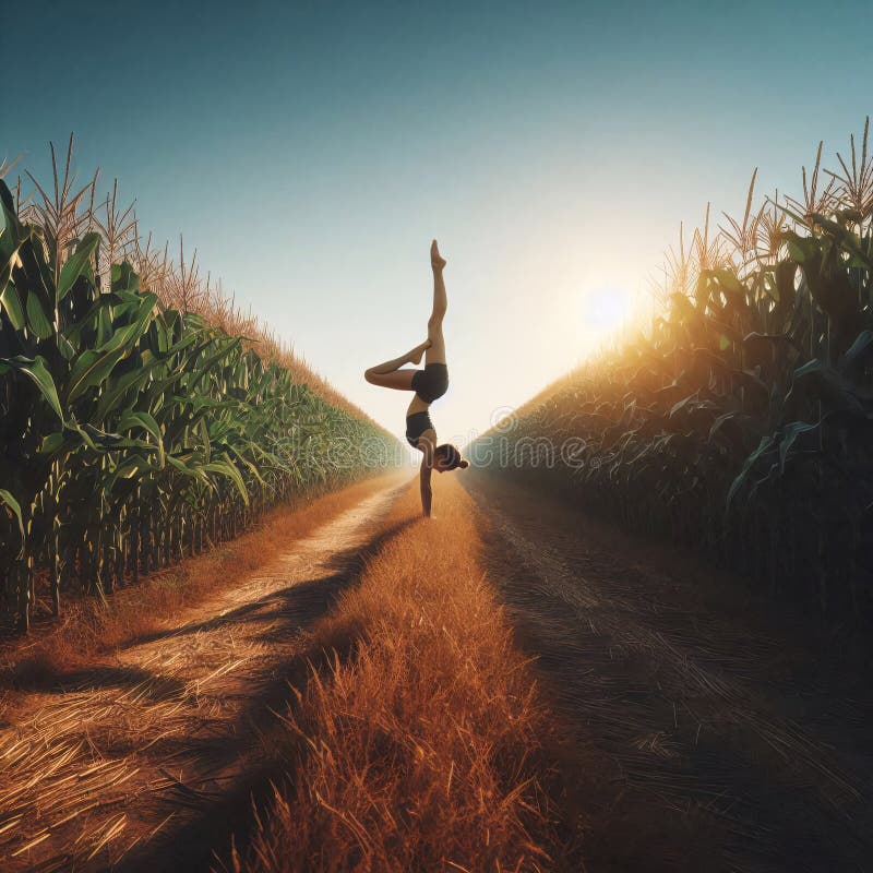 A Person Performs a Handstand in a Cornfield Under a Bright Sky ...