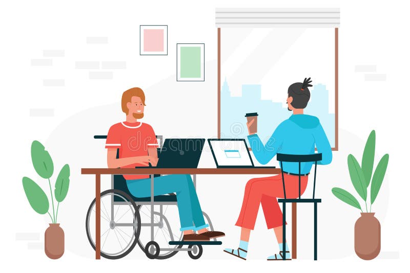 Person with Physical Disability Working in Office Stock Vector ...