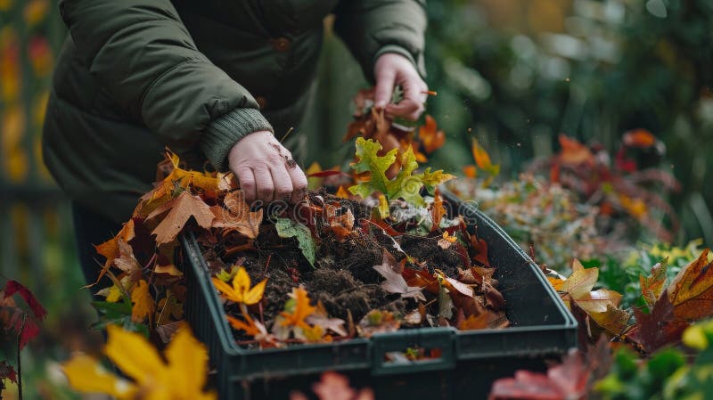 Person Picking Up Leaves from a Container Stock Image - Image of ...