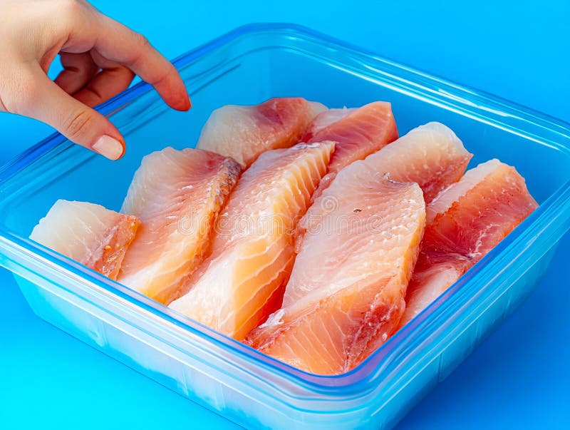 A Package of Salmon Fillets in Plastic Stock Image - Image of glass ...