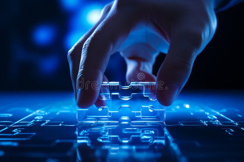 Person is Placing Piece of Puzzle into Computer Keyboard. Generative AI ...