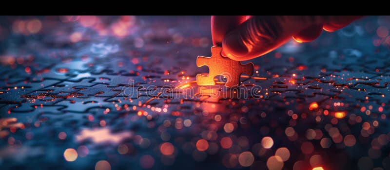 Person Placing Puzzle Piece on Table Stock Image - Image of shape ...