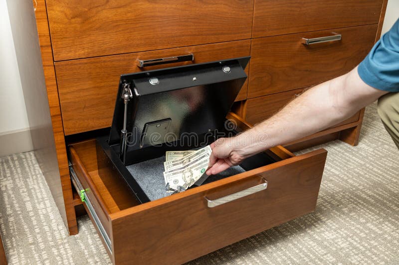 Hand Opening Safe in Hotel To Store Valuables Stock Photo - Image of ...