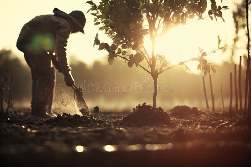 Person planting a tree stock illustration. Illustration of plantation ...