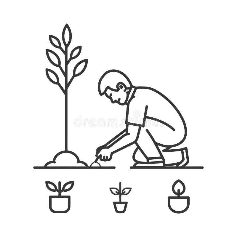 Man Planting a Sapling: a Person Kneeling and Carefully Planting a ...