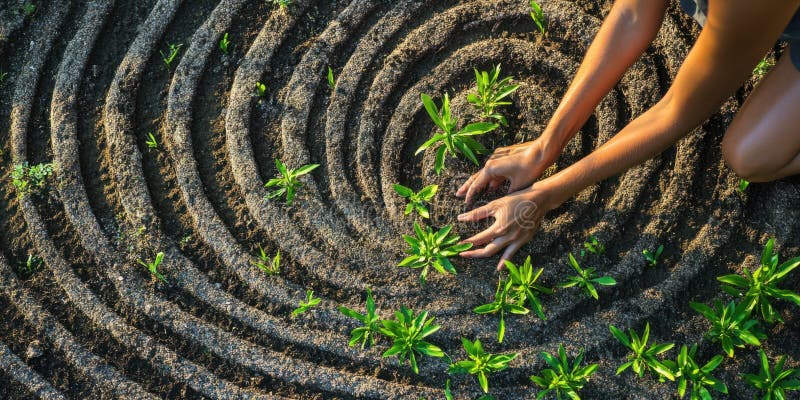 A Person Planting a Young Sapling in a Specific Pattern Stock Image ...