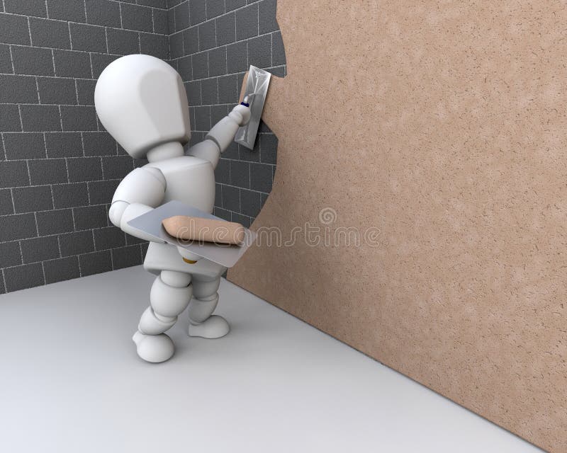 Person plastering a wall stock illustration. Illustration of work - 8343801