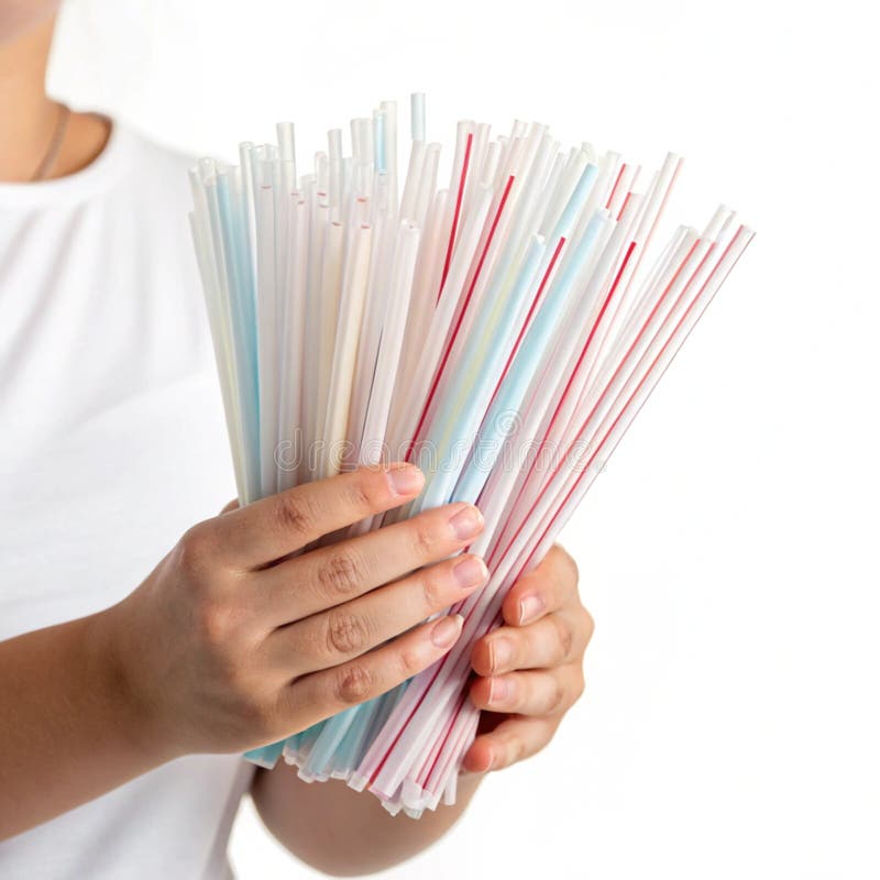 Person with Plastic Straws Isolated on White Background Stock ...