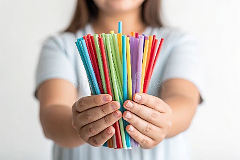 Person with Plastic Straws Isolated on White Background Stock ...