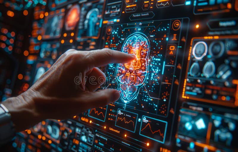 A Person is Pointing at a Brain on a Computer Screen Stock Illustration ...