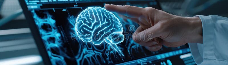 A Person is Pointing at a Brain on a Computer Screen Stock Illustration ...