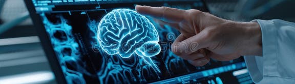 A Person is Pointing at a Brain on a Computer Screen Stock Illustration ...