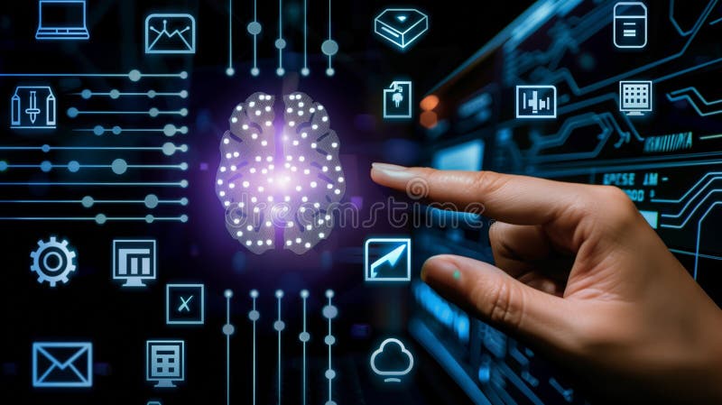 The Person is Pointing at a Brain on a Display Device Stock Image ...