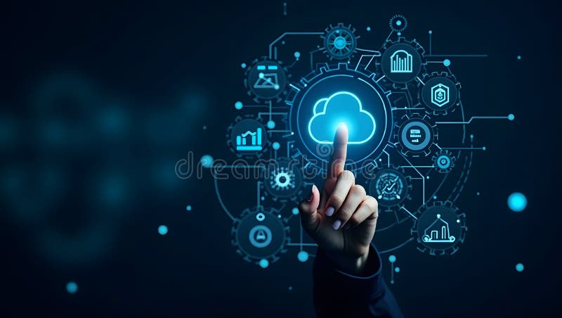 A Person is Pointing at a Cloud with a Blue Dot on it Stock Illustration - Illustration of ...