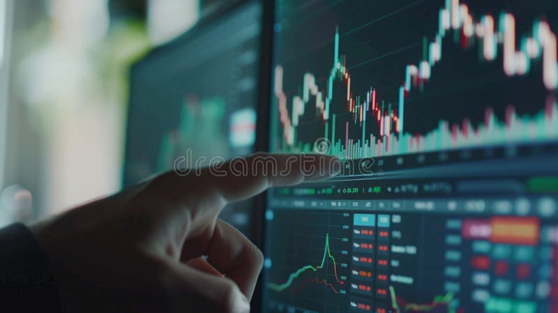 Person Pointing at Computer Screen Showing Chart Stock Illustration ...