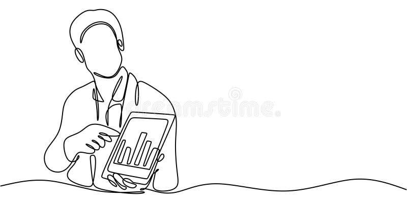 Person Pointing at a Graph on a Tablet in Continuous One Line Drawing ...