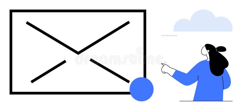 Person Pointing at a Large Envelope with a Cloud in the Background ...