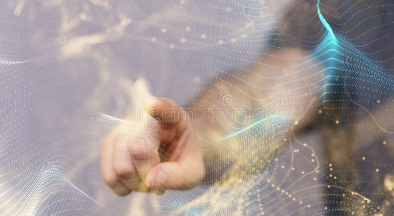 Person Pointing at a Network of Data with Connecting Dots Stock ...