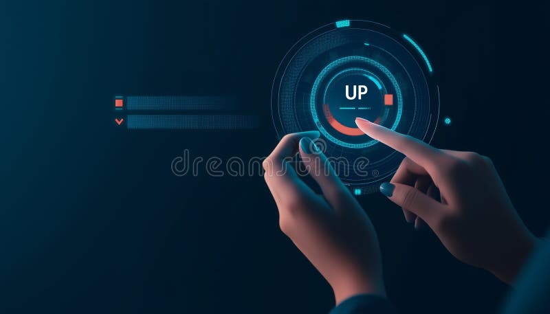 A Person Pointing at the Screen with a Progress Bar and Icons of a ...