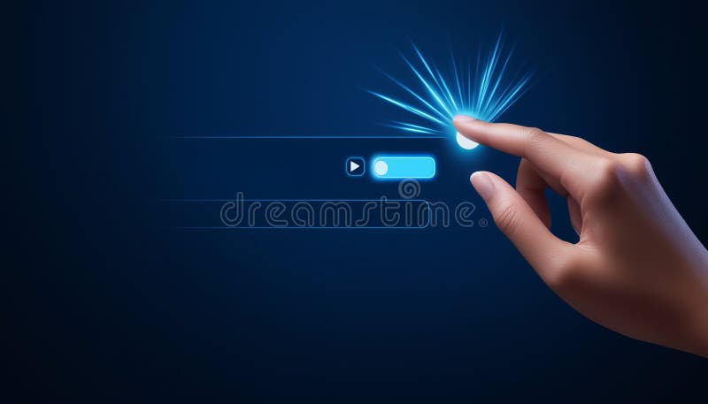 A Person Pointing at the Screen with a Progress Bar and Icons of a ...