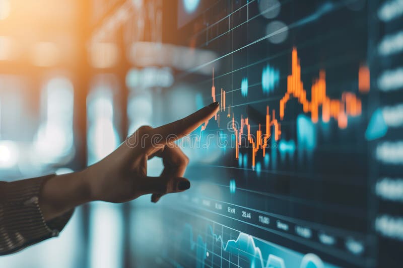 A Person is Pointing at Stock Market Charts on an Interactive Screen ...