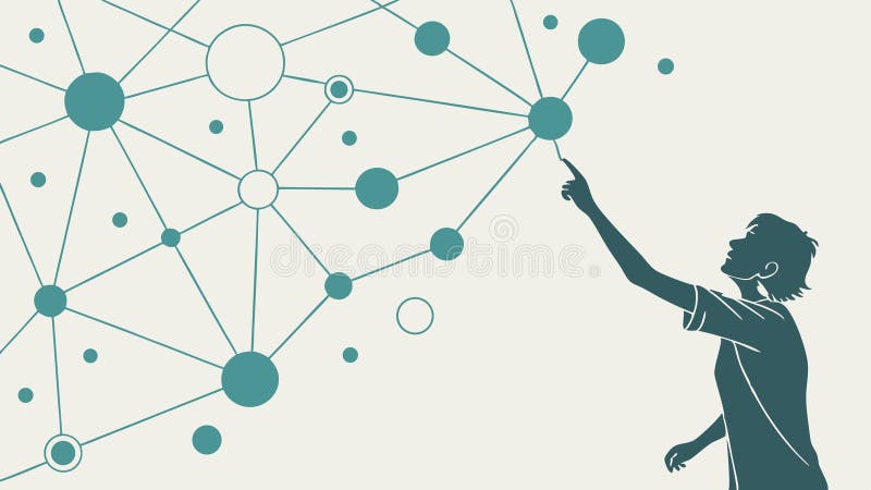 Person Pointing To An Abstract Network Symbolizing Data And Connection Vector Design