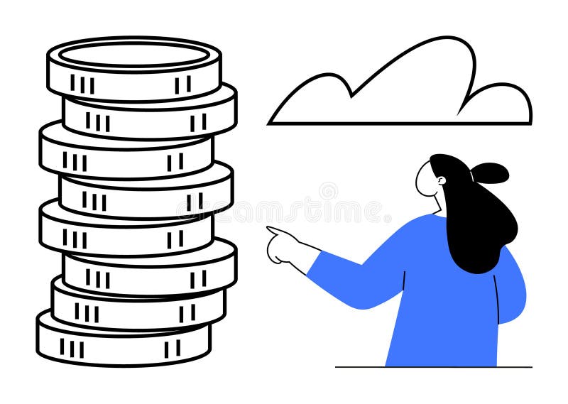 Person Pointing To a Stack of Coins Under a Cloud Stock Vector ...