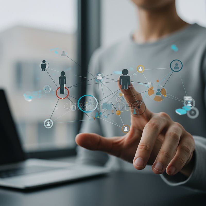 A Person Points at a Digital Network Interface, Featuring ...