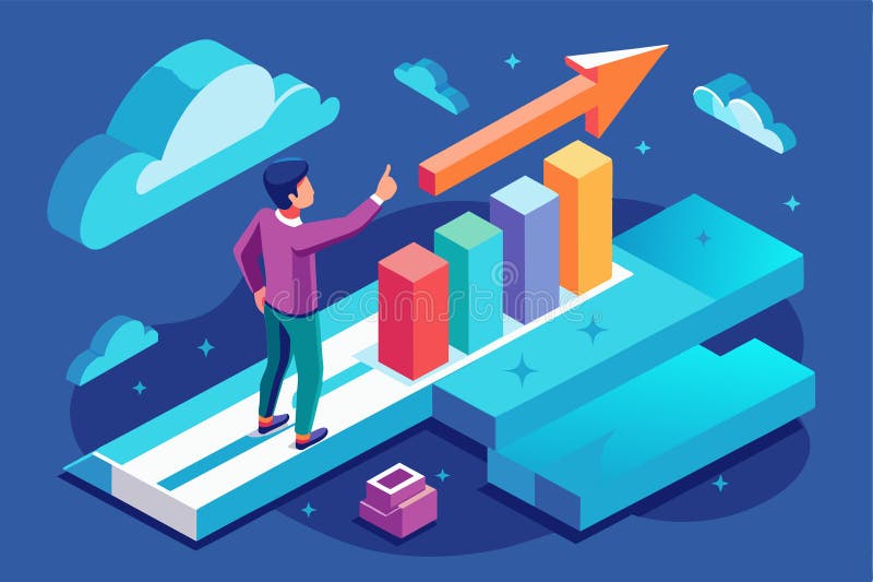 A Person Points Upward at a Growing Bar Graph with an Arrow, Surrounded ...